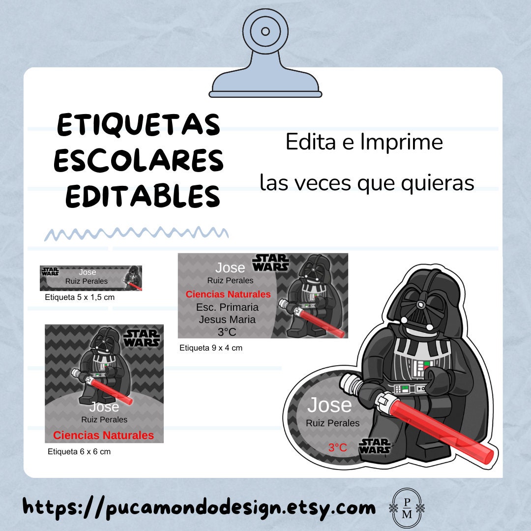 Editable and Printable Darth Vader Star Wars School Labels to Edit ...