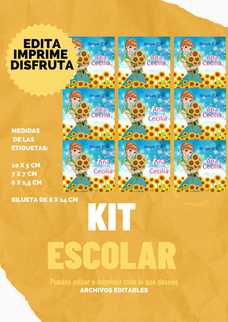 Anna School Labels Kit Mod 1 Frozen School Labels to Edit, Printable ...