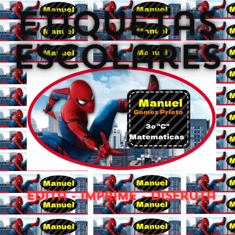 Spiderman-spiderman Editable and Printable School Labels to Edit, Label ...