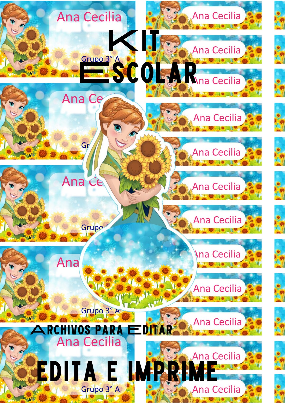 School Labels Anna Mod 1 Frozen School Labels to Edit, Label Template ...