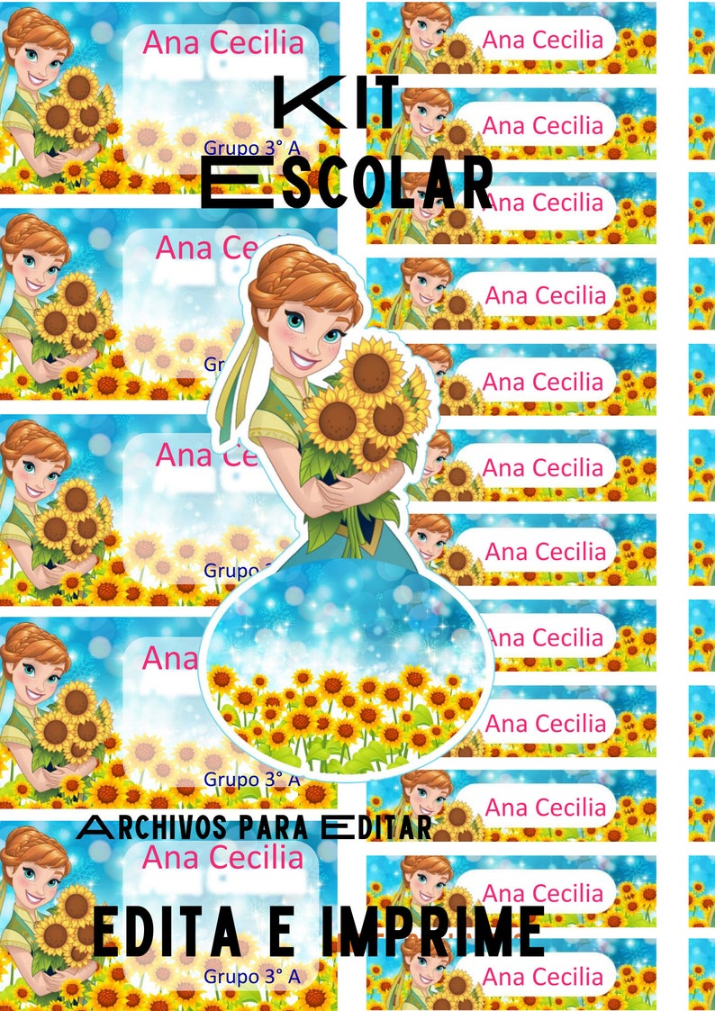 Anna School Labels Kit Mod 1 Frozen School Labels to Edit, Printable ...