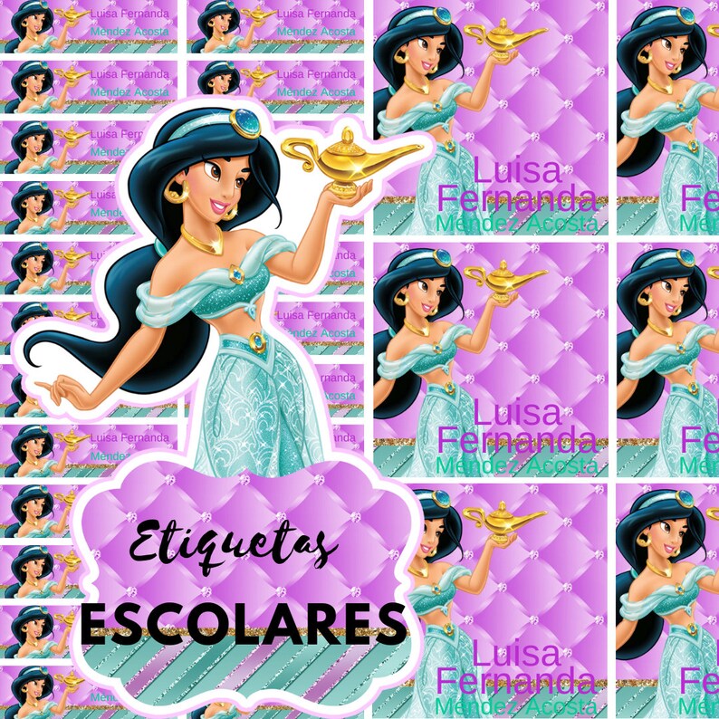 Editable and Printable School Labels Princess Jasmine Aladdin to Edit ...