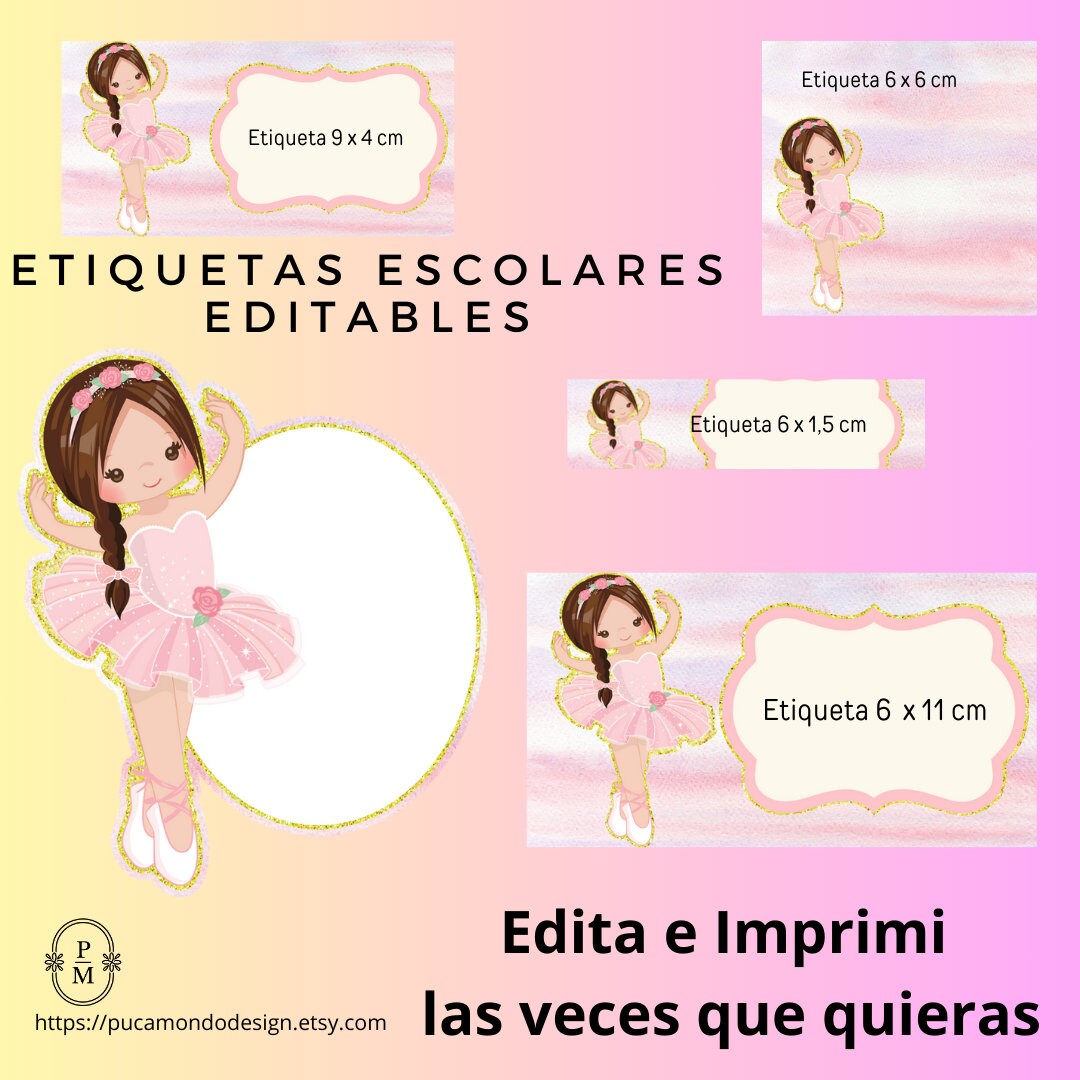 Editable Printable School Labels Pink Dancer Dance to Edit, Printable ...