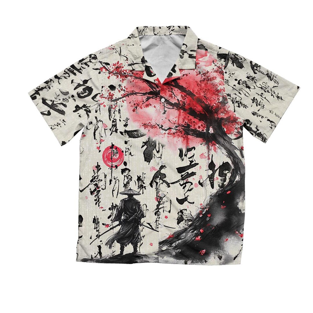 Japanese Samurai Hawaiian Shirt, Japanese Art Shirt, Dark Samurai Shirt ...