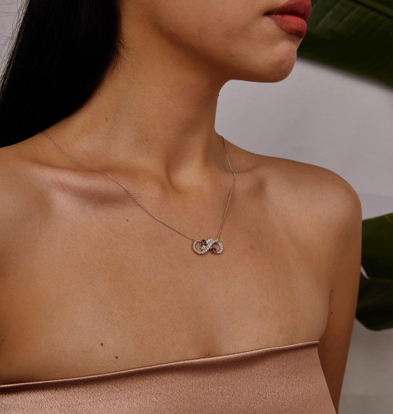 14K Gold Infinity Necklace, Infinity Symbol Pendant, Stone Eternity Jewelry, Minimalist Red ...