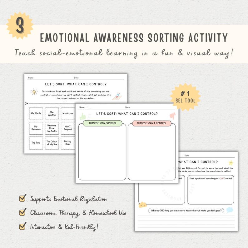Emotional Awareness Sorting Activity for Kids | What Can & Can't ...
