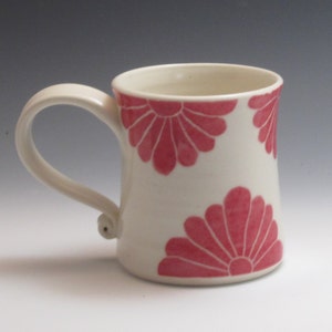 Pottery Coffee Mug, Porcelain Cup, Handmade With Red Flower Design - Etsy