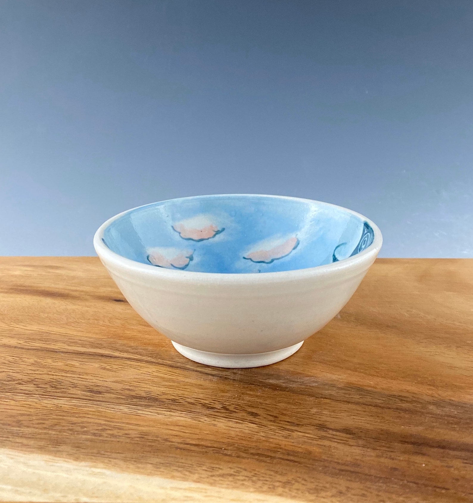 Small Pottery Bowl With Wave and Cloud Pattern. - Etsy