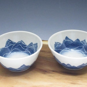 Small Pottery Bowl, Handpainted in Mountain Design - Etsy