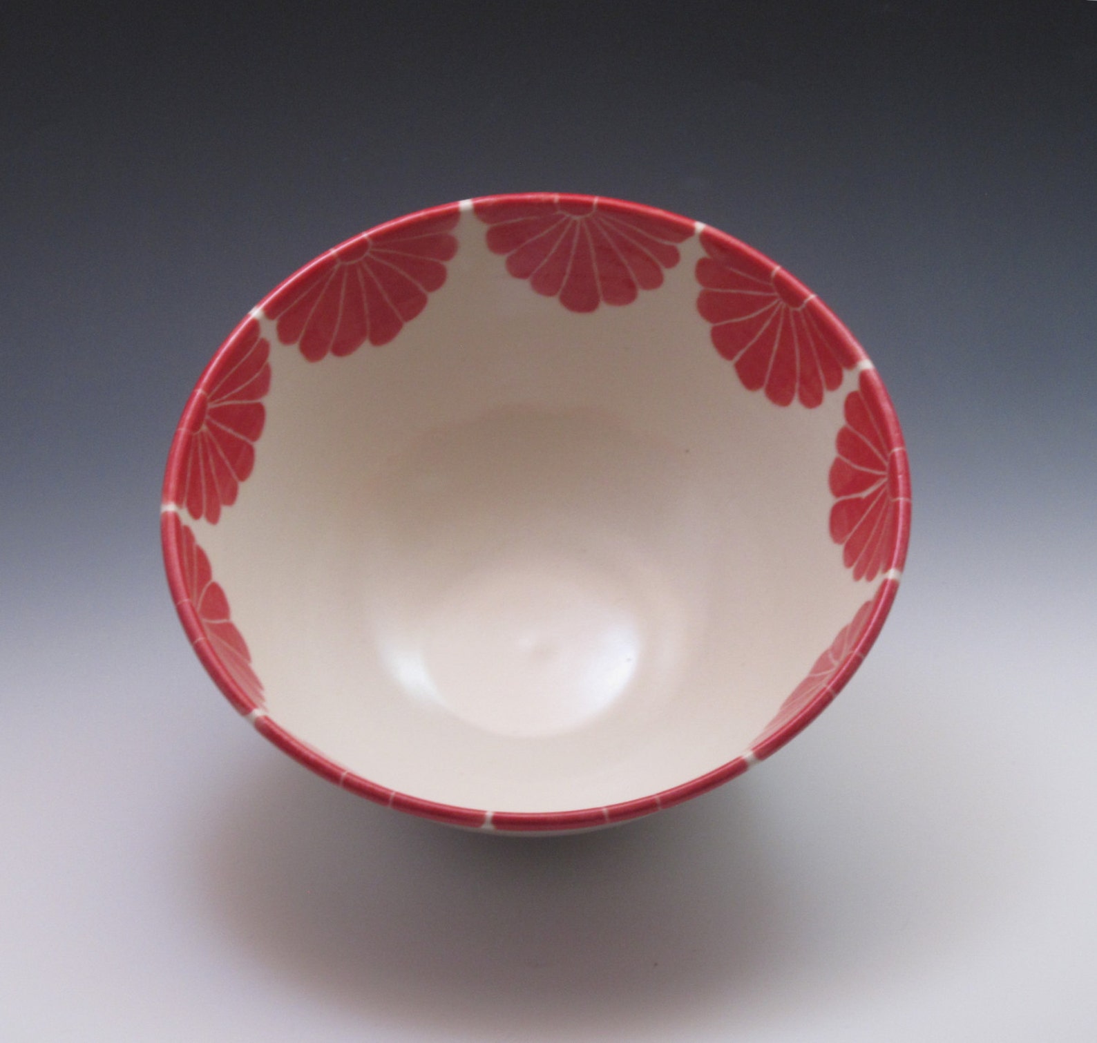 Pottery Serving Bowl With Red Flower Design | Etsy