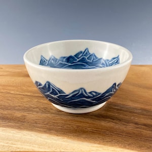 Small Pottery Bowl, Handpainted in Mountain Design - Etsy