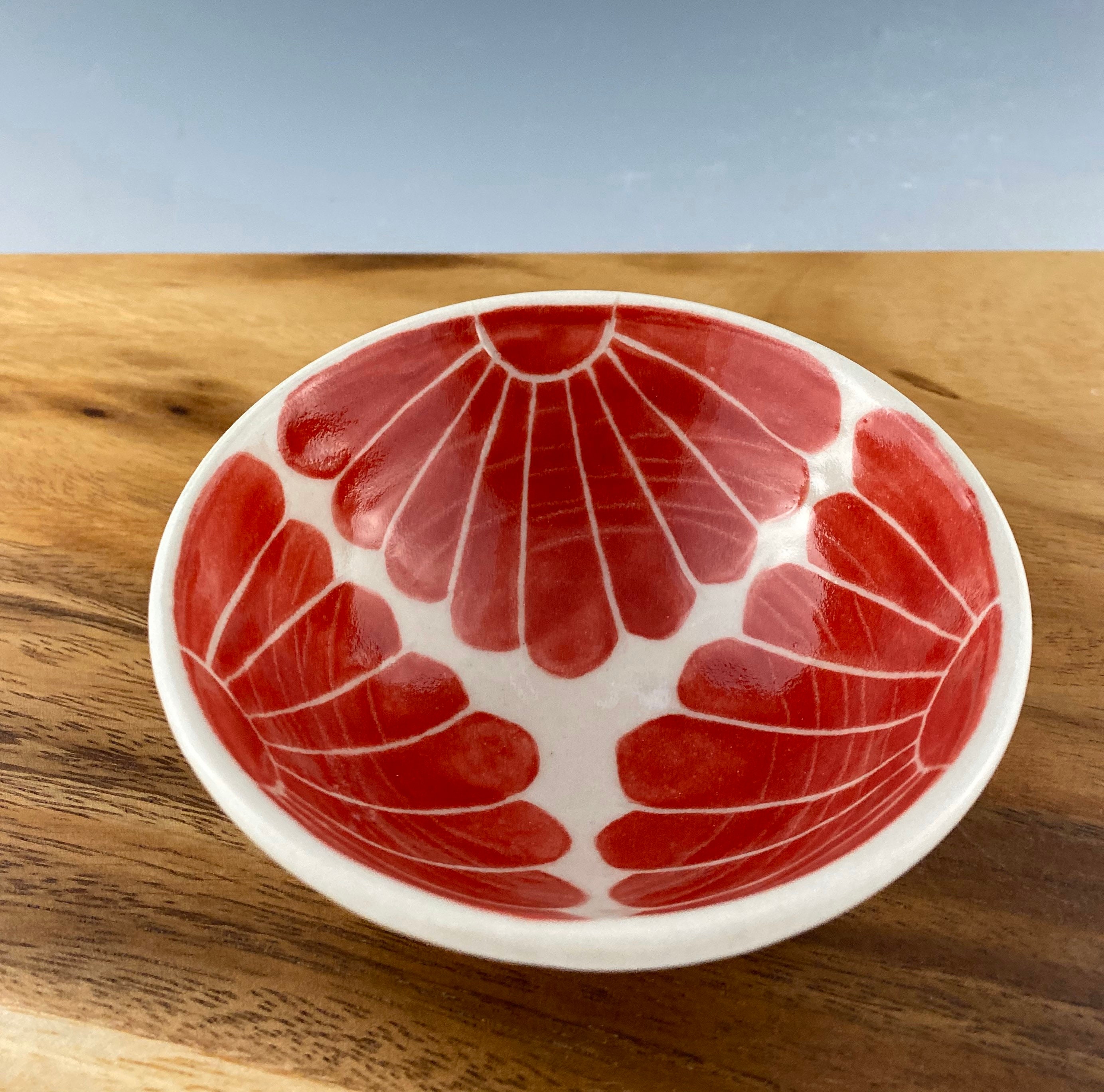 Handpainted Porcelain Bowl: Small Red Floral Pottery Prep Bowl - Etsy