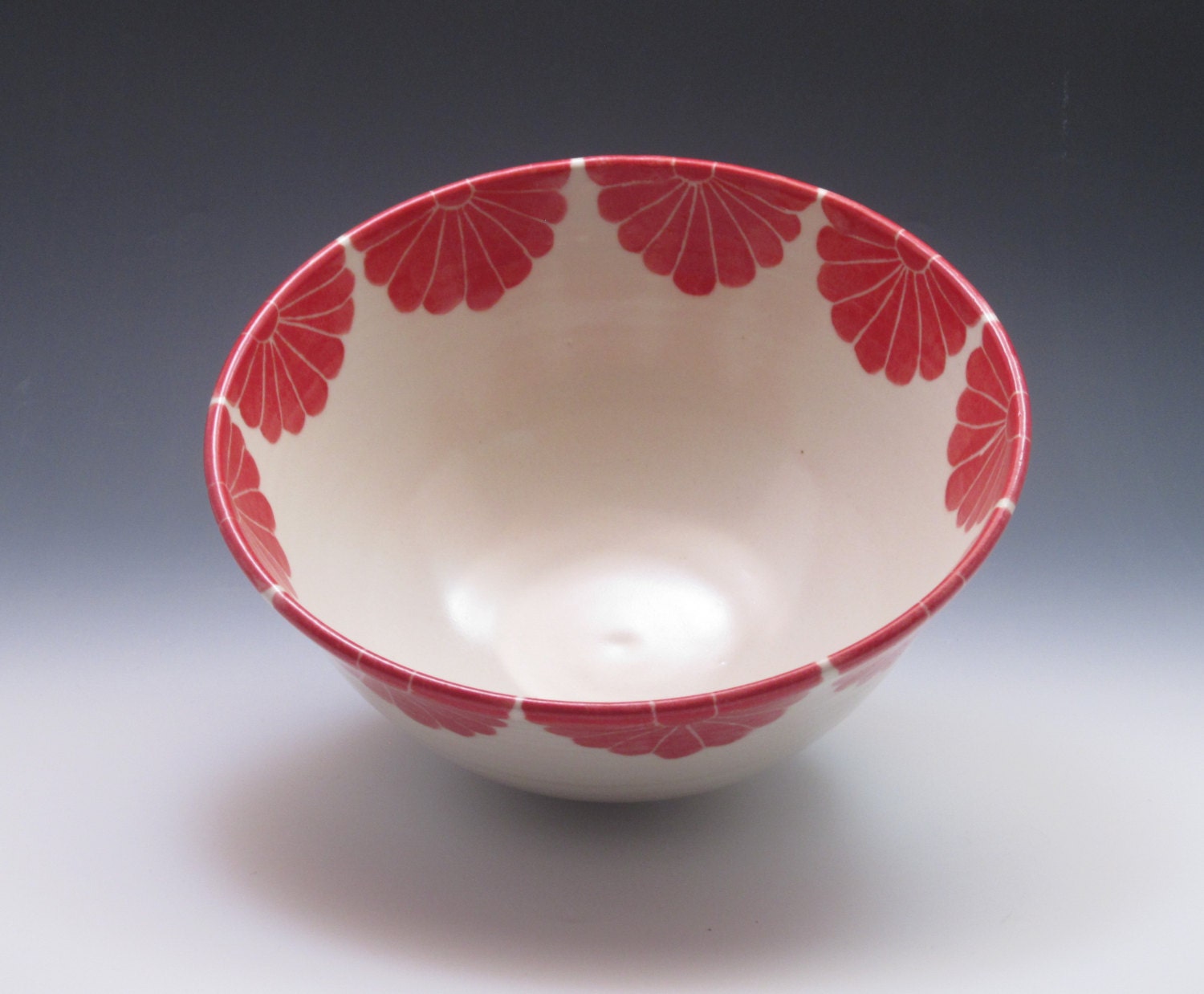 Pottery Serving Bowl With Red Flower Design | Etsy