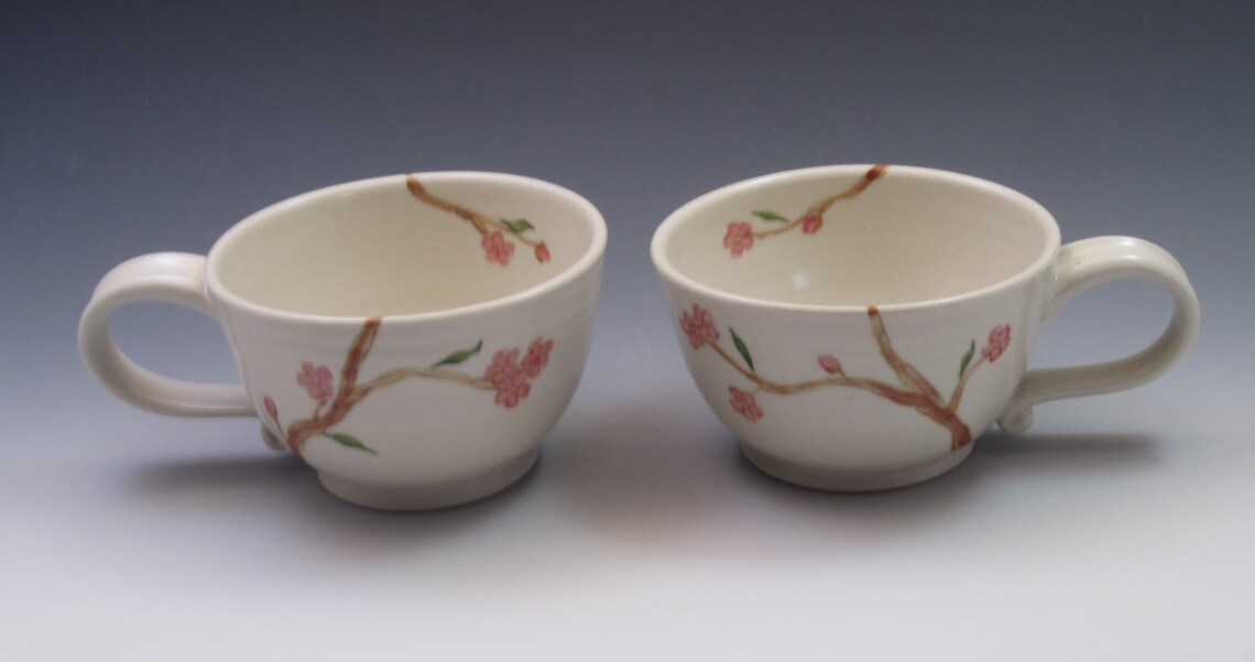 Porcelain Tea Cup With Cherry Blossoms, Handthrown and Handpainted Cup ...