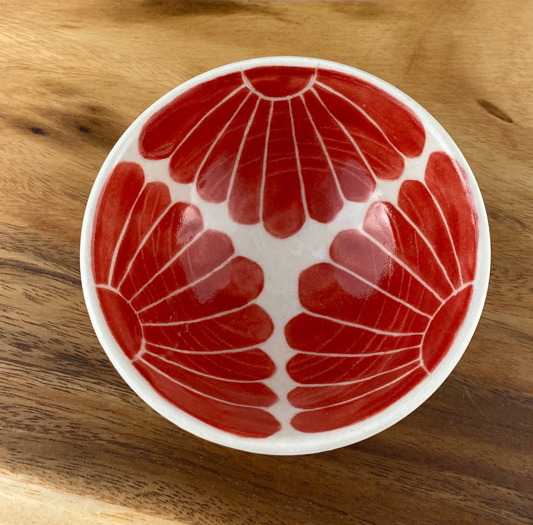 Small Pottery Bowl, Pottery Prep Bowl, Ceramic Bowl, Handpainted in Red ...