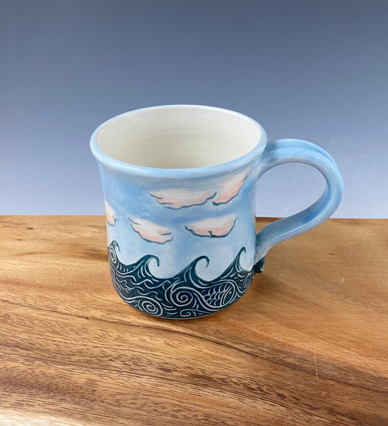 Waves Mug, Porcelain Coffee Cup - Etsy