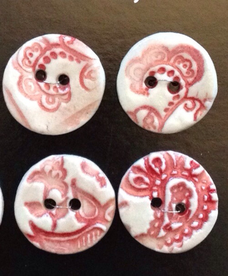 Red and White Porcelain Buttons Set of 6 - Etsy