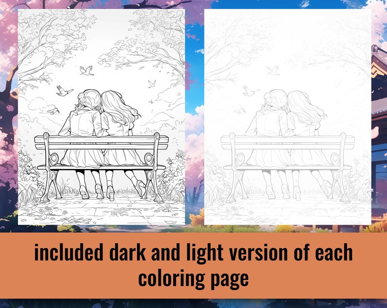 50 Girl's Love Anime Coloring Pages Adult and Kids Anime Coloring Book ...