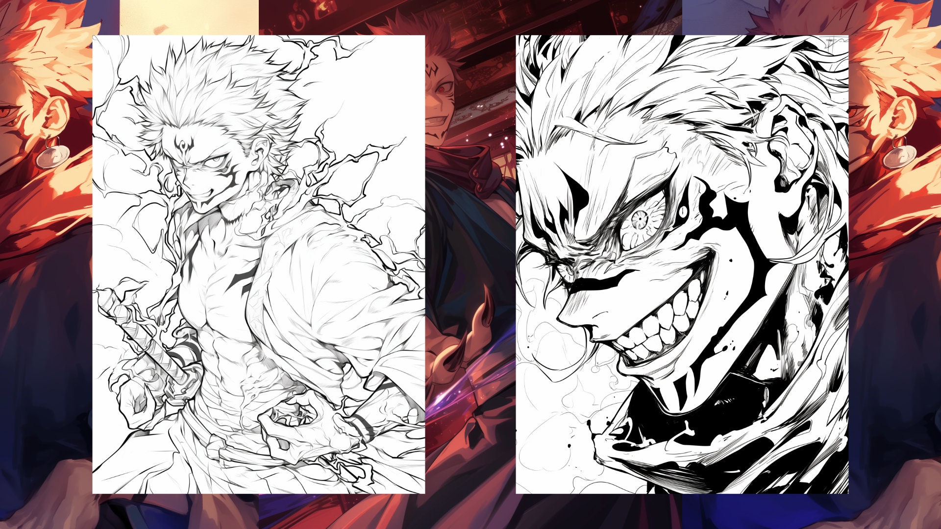 30 SUKUNA Coloring Pages Adult and Kids Anime Coloring Book, Printable ...