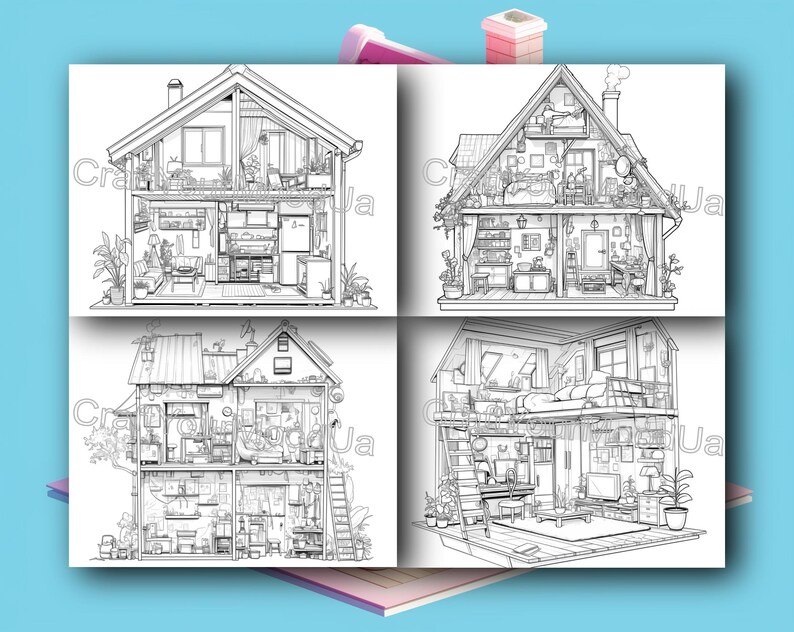 50 CUTE DOLL'S HOUSE Coloring Pages Enchanted House Adult and Kids ...