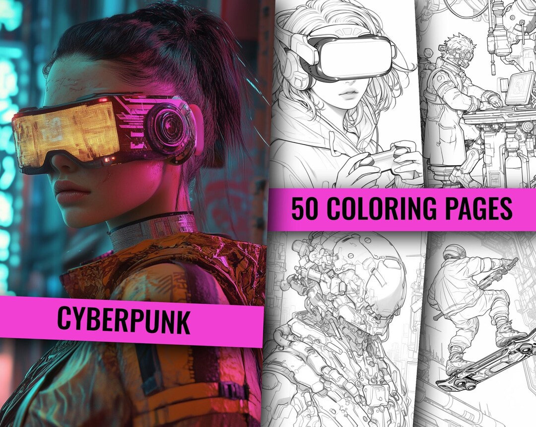 50 CYBERPUNK Coloring Pages Cybernetic Future Art, Adult and Kids ...