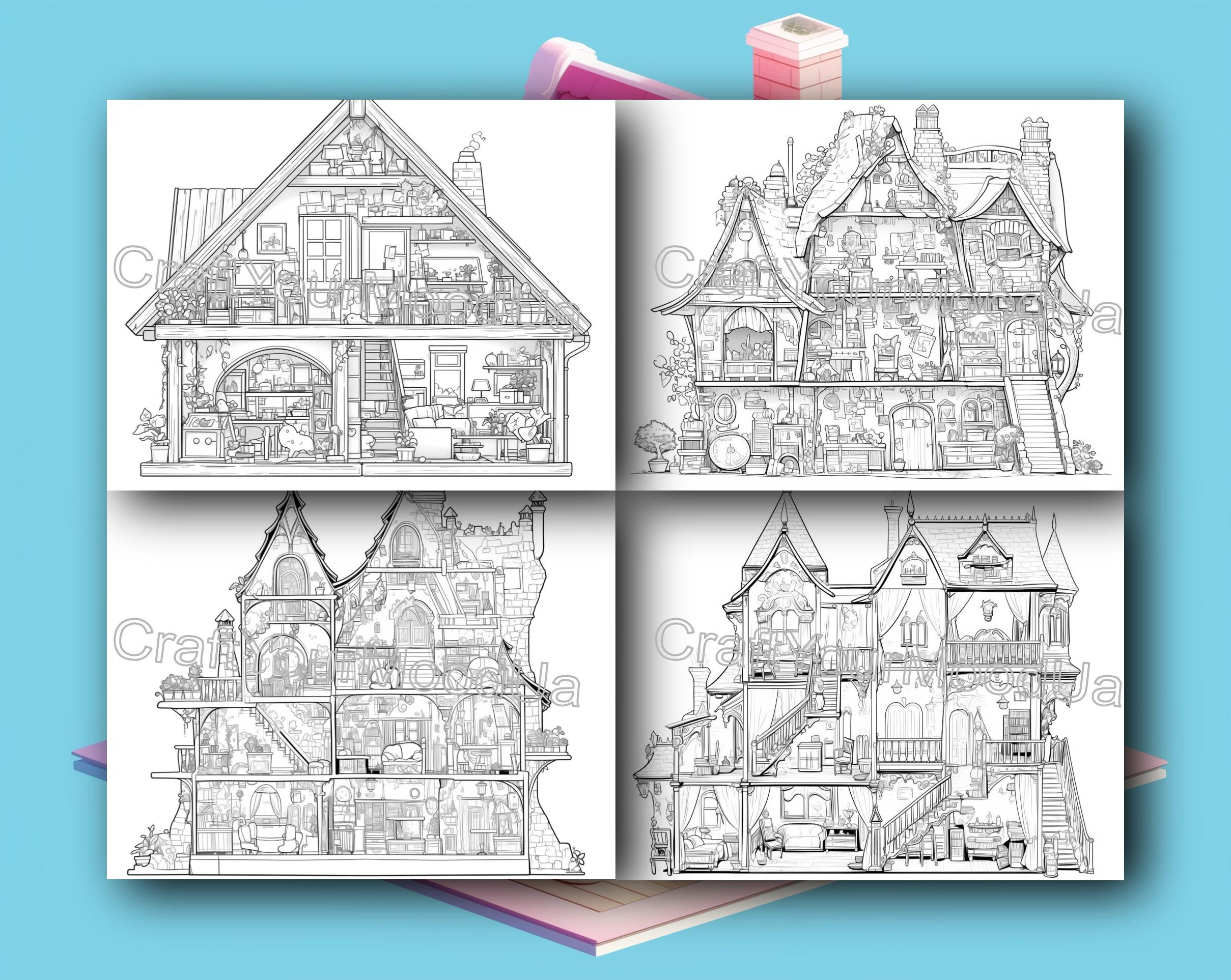 50 CUTE DOLL'S HOUSE Coloring Pages Enchanted House Adult and Kids ...
