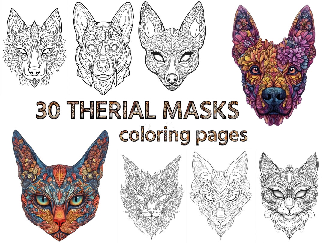 30 Quadrobic Fantasy Masks Coloring Pages Adult and Kids Coloring Book ...