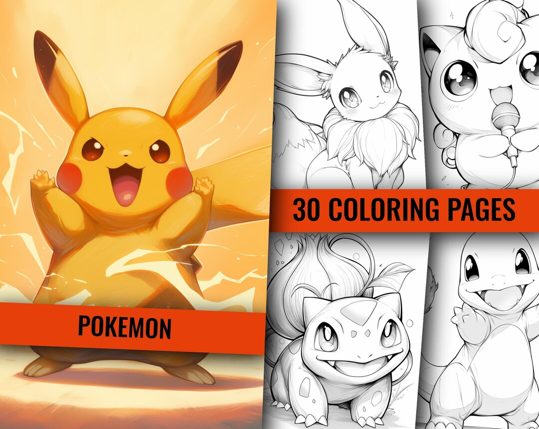 30 POKEMON Coloring Pages Adult and Kids Anime Coloring Book, Printable ...