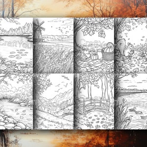 30 AUTUMN LANDSCAPE Coloring Pages Fall Coloring Sheets, Pumpkin ...