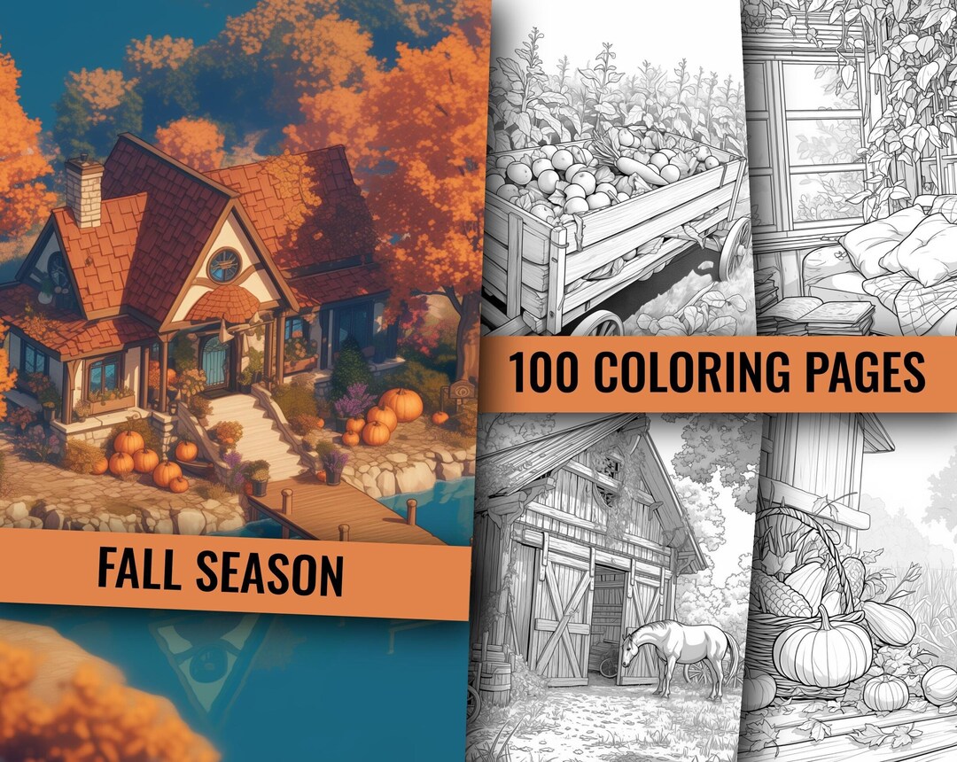 100 Fall Coloring Pages Adult and Kids Coloring Book, Fall Coloring ...