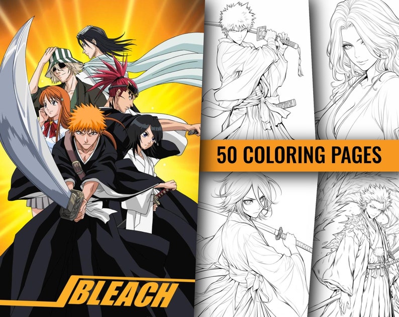 50 BLEACH Coloring Pages Adult and Kids Anime Coloring Book, Printable ...