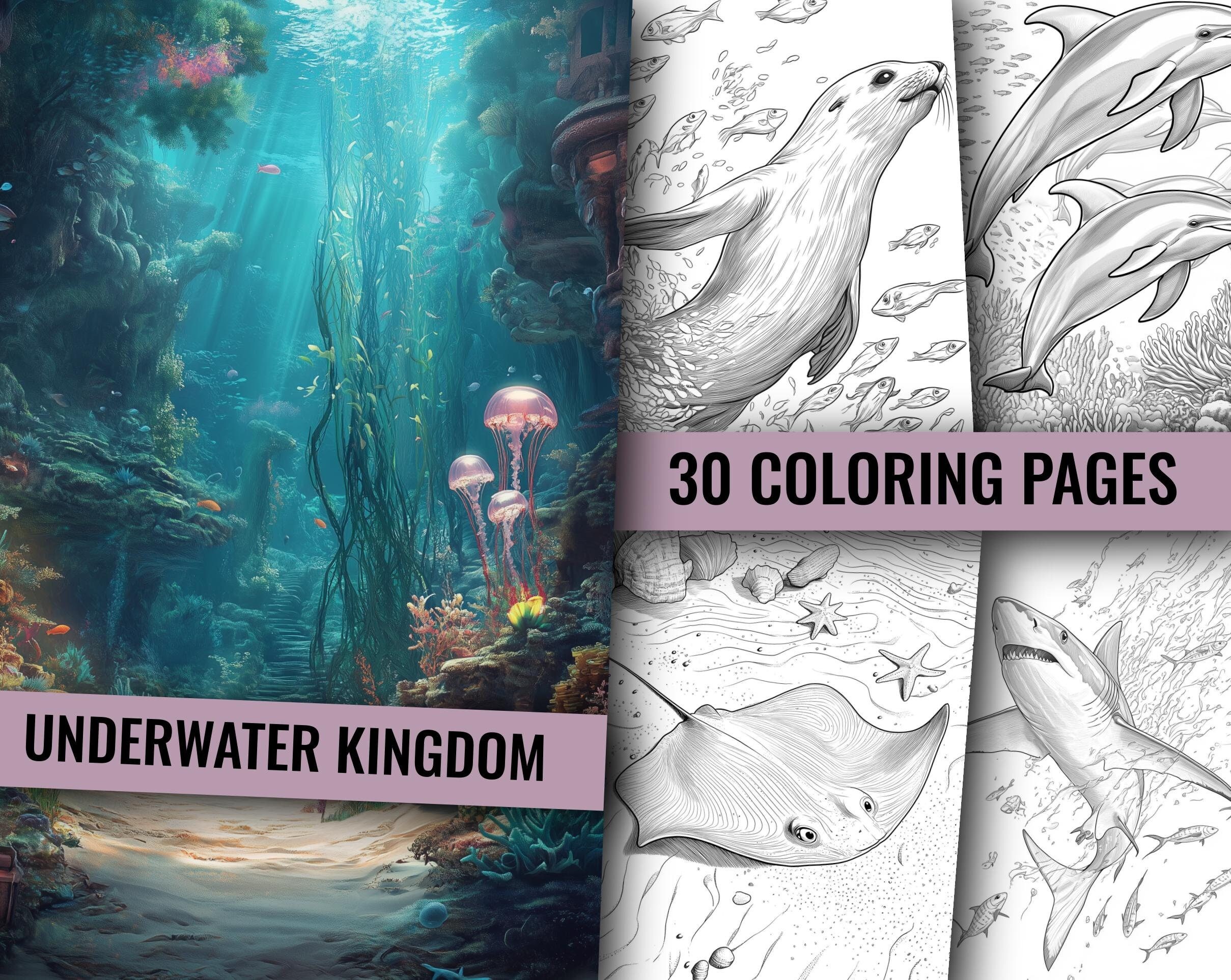 30 UNDERWATER KINGDOM Coloring Pages Adult and Kids Coloring Book ...