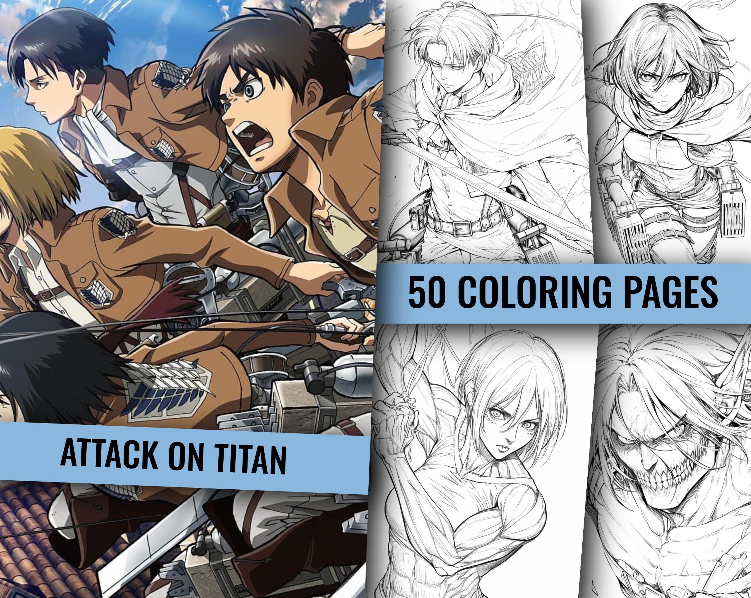 50 ATTACK ON TITAN Coloring Pages Adult and Kids Anime Coloring Book ...