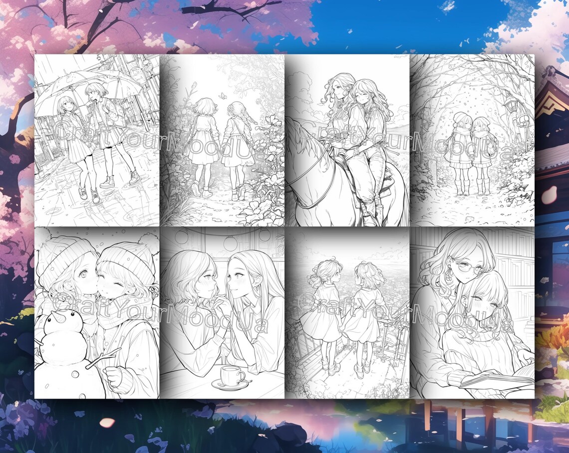 50 Girl's Love Anime Coloring Pages Adult and Kids Anime Coloring Book ...