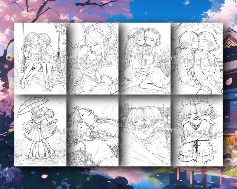 50 Girl's Love Anime Coloring Pages Adult and Kids Anime Coloring Book ...