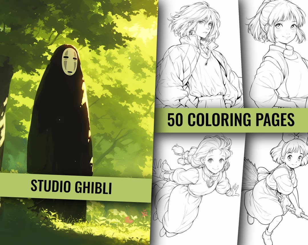 50 STUDIO GHIBLI Coloring Pages Adult and Kids Anime Coloring Book ...
