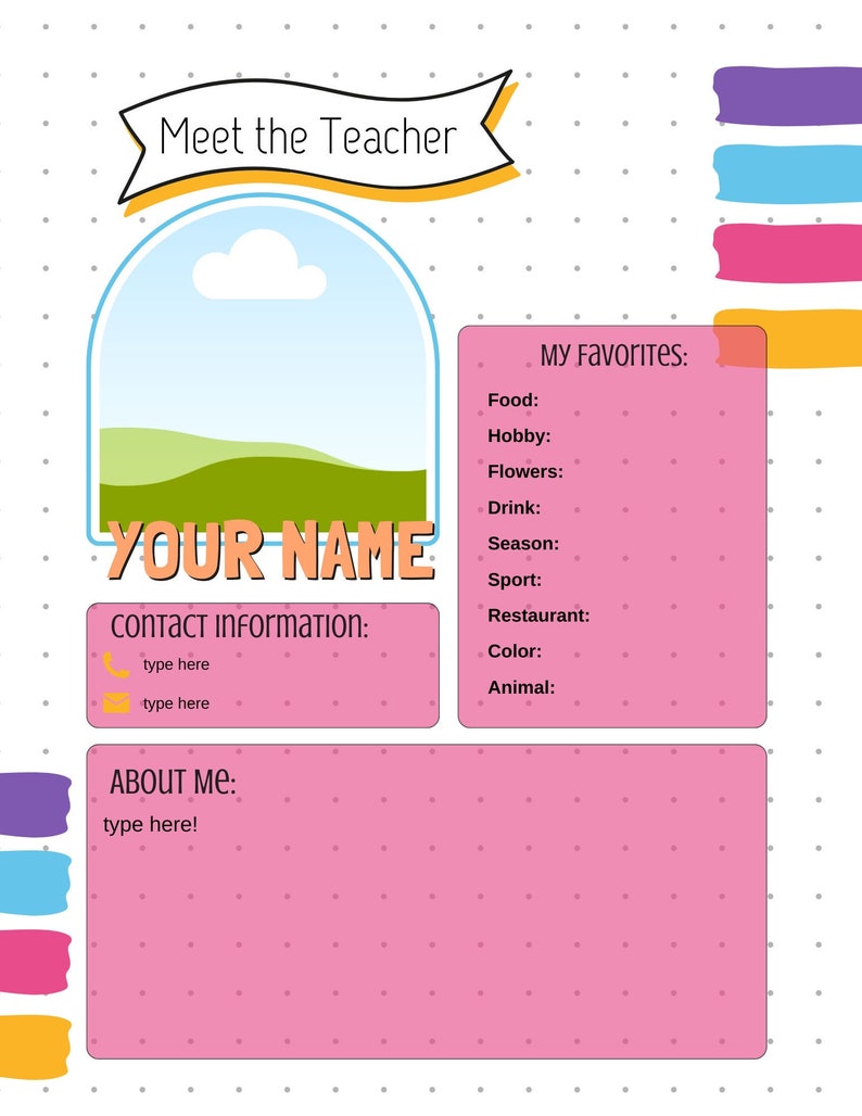 Colorful Meet the Teacher Pink Meet the Teacher Back to School Teacher ...