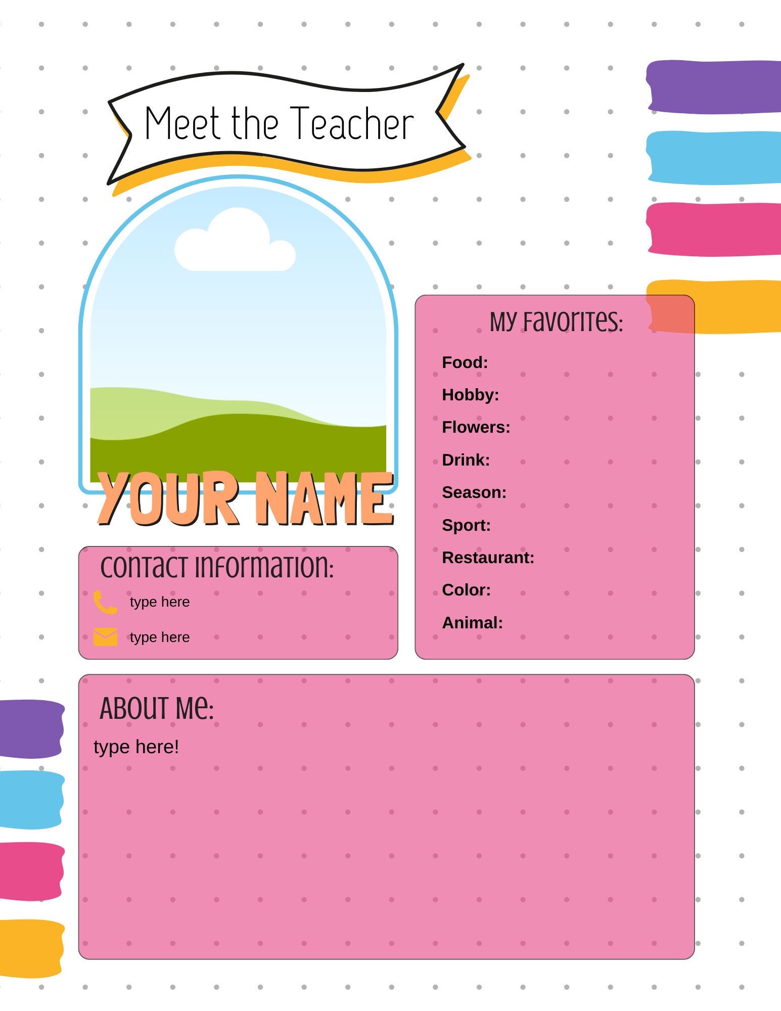 Colorful Meet the Teacher Pink Meet the Teacher Back to School Teacher ...