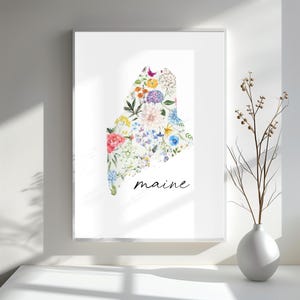 Maine Floral Map Printable, USA State Art, Digital Download, Custom ...
