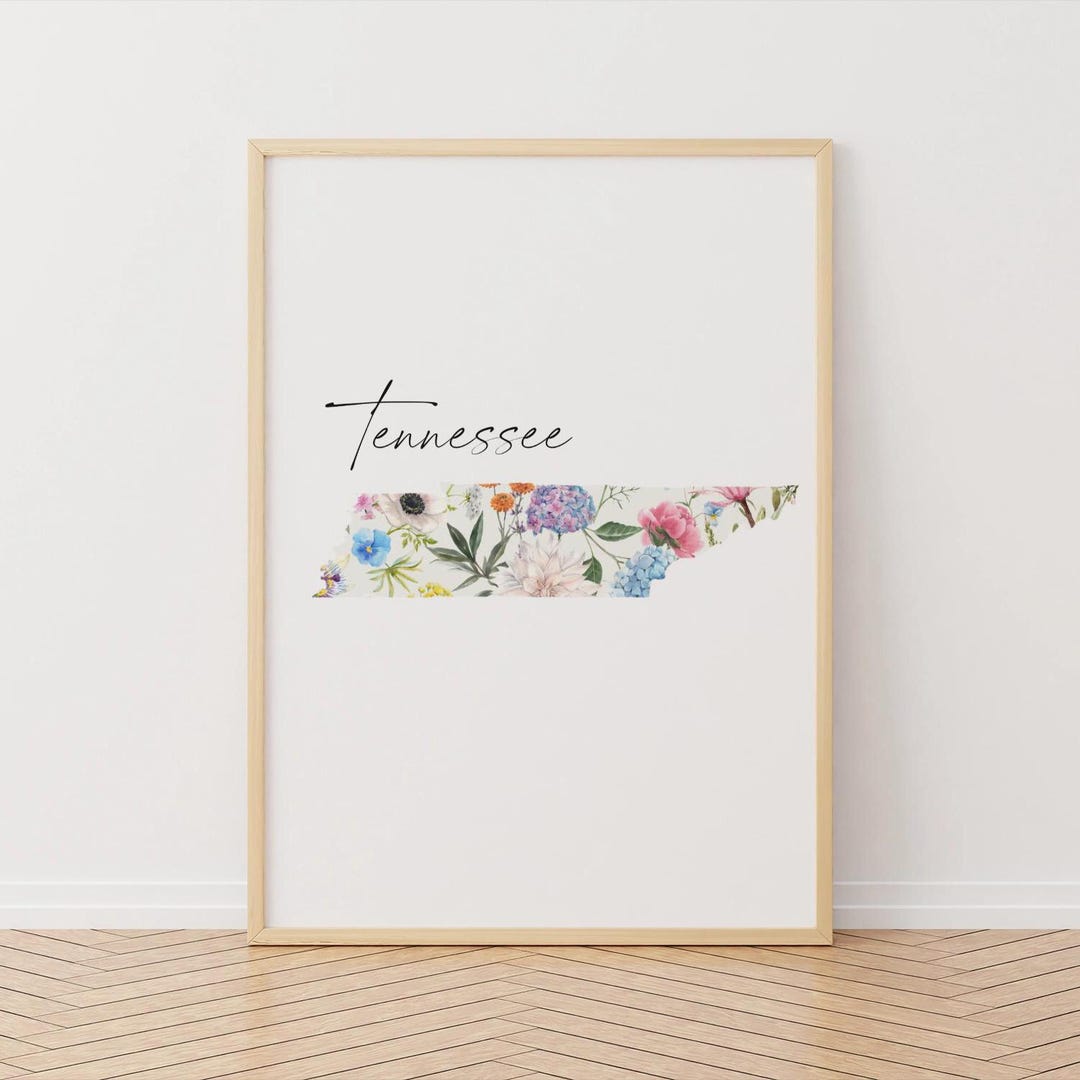 Tennessee Floral Map Printable, USA State Art, Digital Download ...