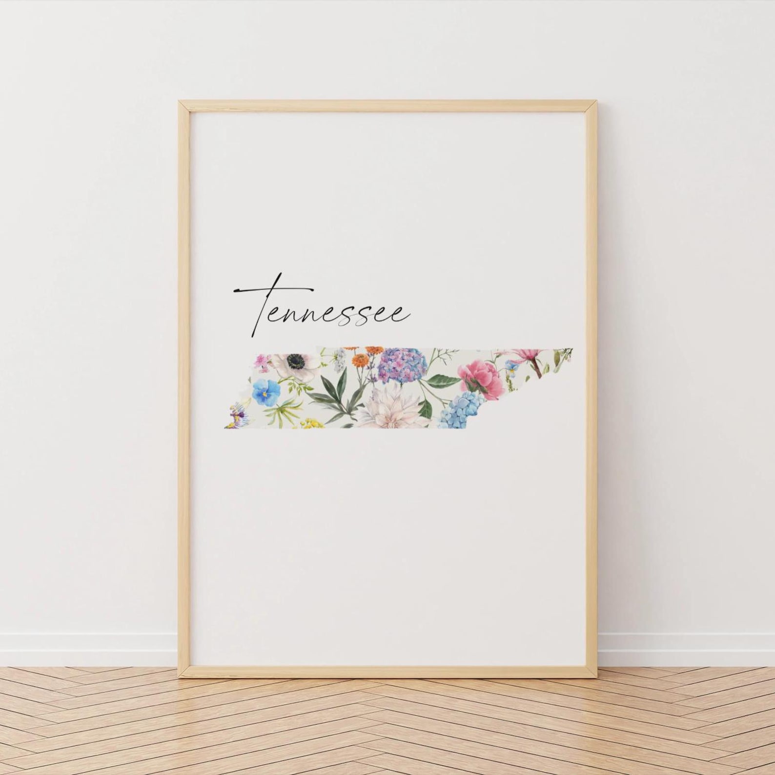 Tennessee Floral Map Printable, USA State Art, Digital Download ...