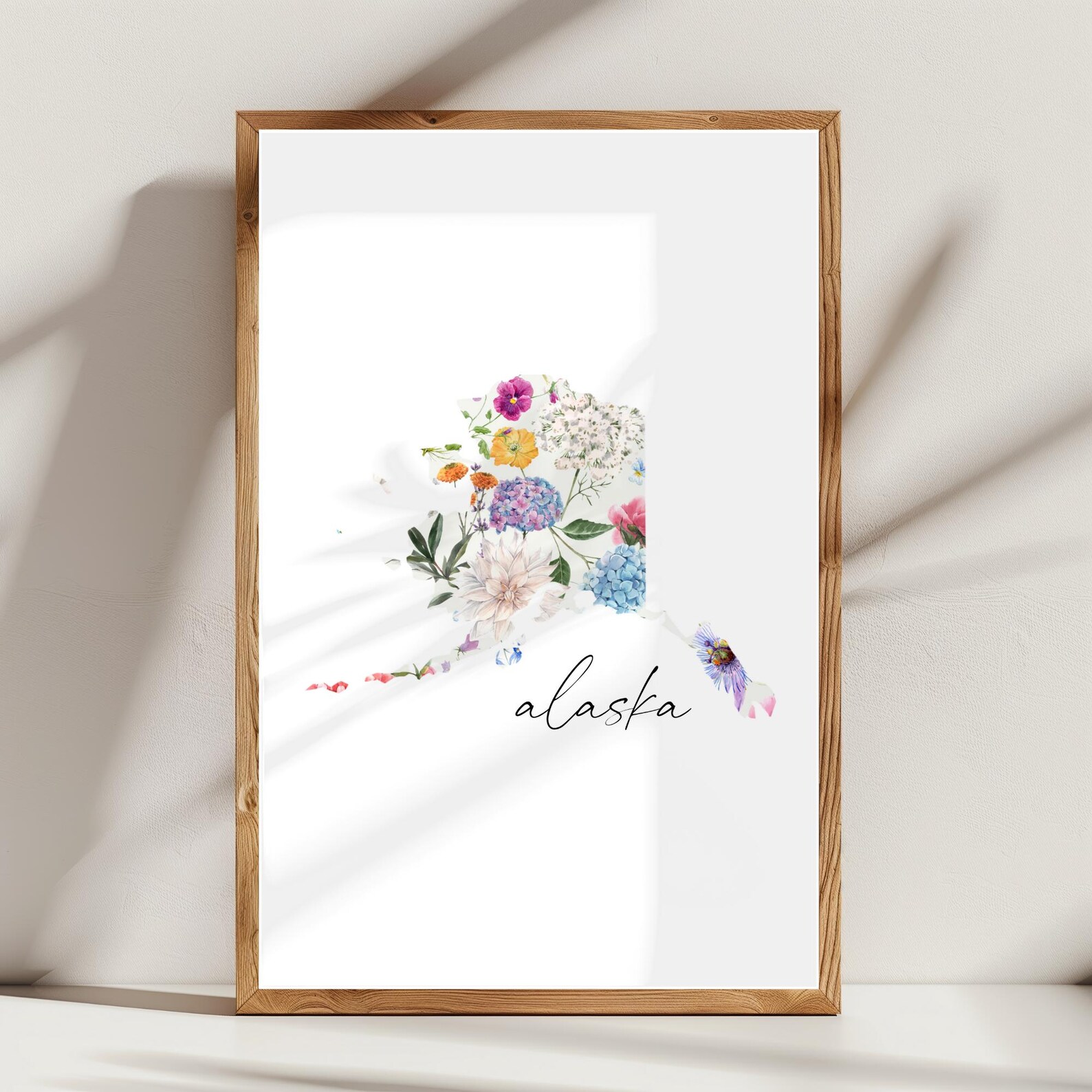 Alaska Floral Map Printable Wall Art, Digital Download, the Last ...