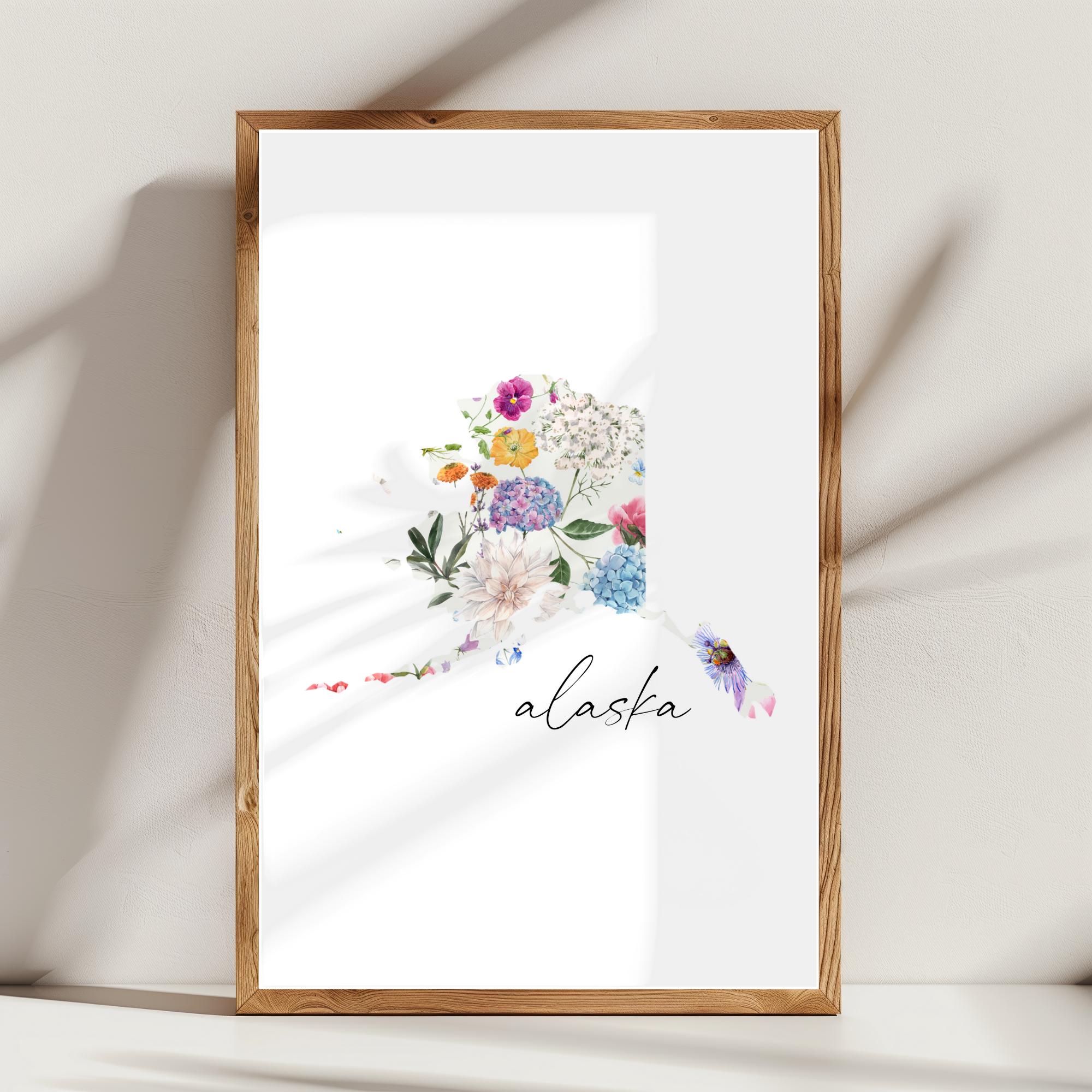 Alaska Floral Map Printable Wall Art, Digital Download, the Last ...