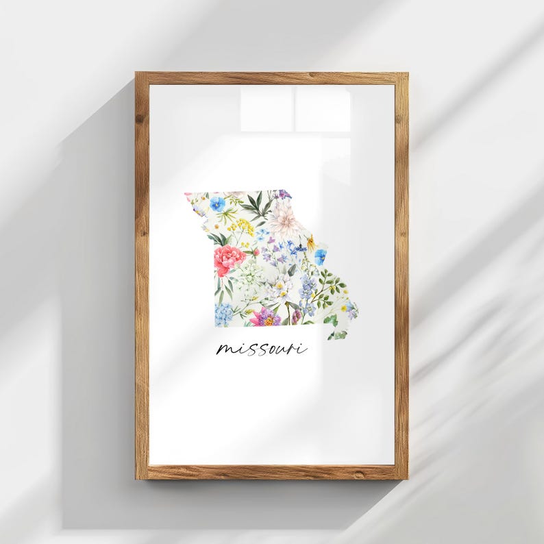 Missouri Floral Map Wall Art Printable, USA State Art, Digital Download ...