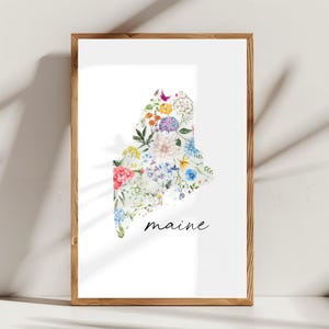Maine Floral Map Printable, USA State Art, Digital Download, Custom ...