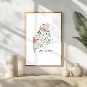 Maine Floral Map Printable, USA State Art, Digital Download, Custom ...