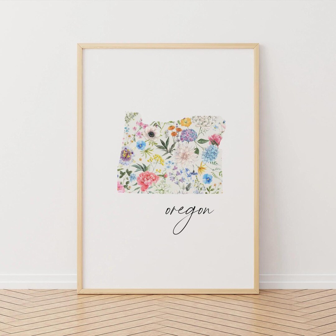 Oregon Floral Map Printable, USA State Art, Digital Download, Beaver ...