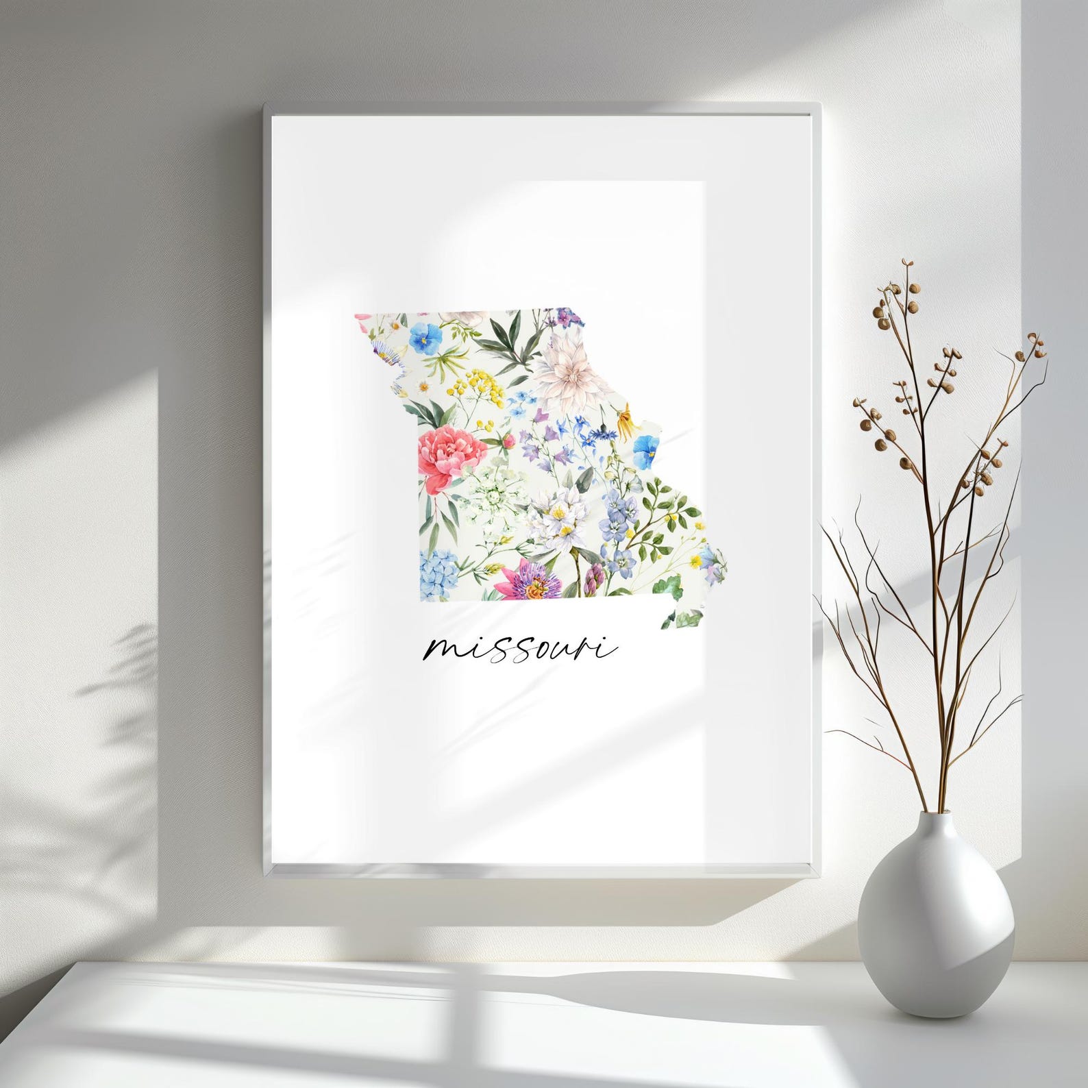 Missouri Floral Map Wall Art Printable, USA State Art, Digital Download ...