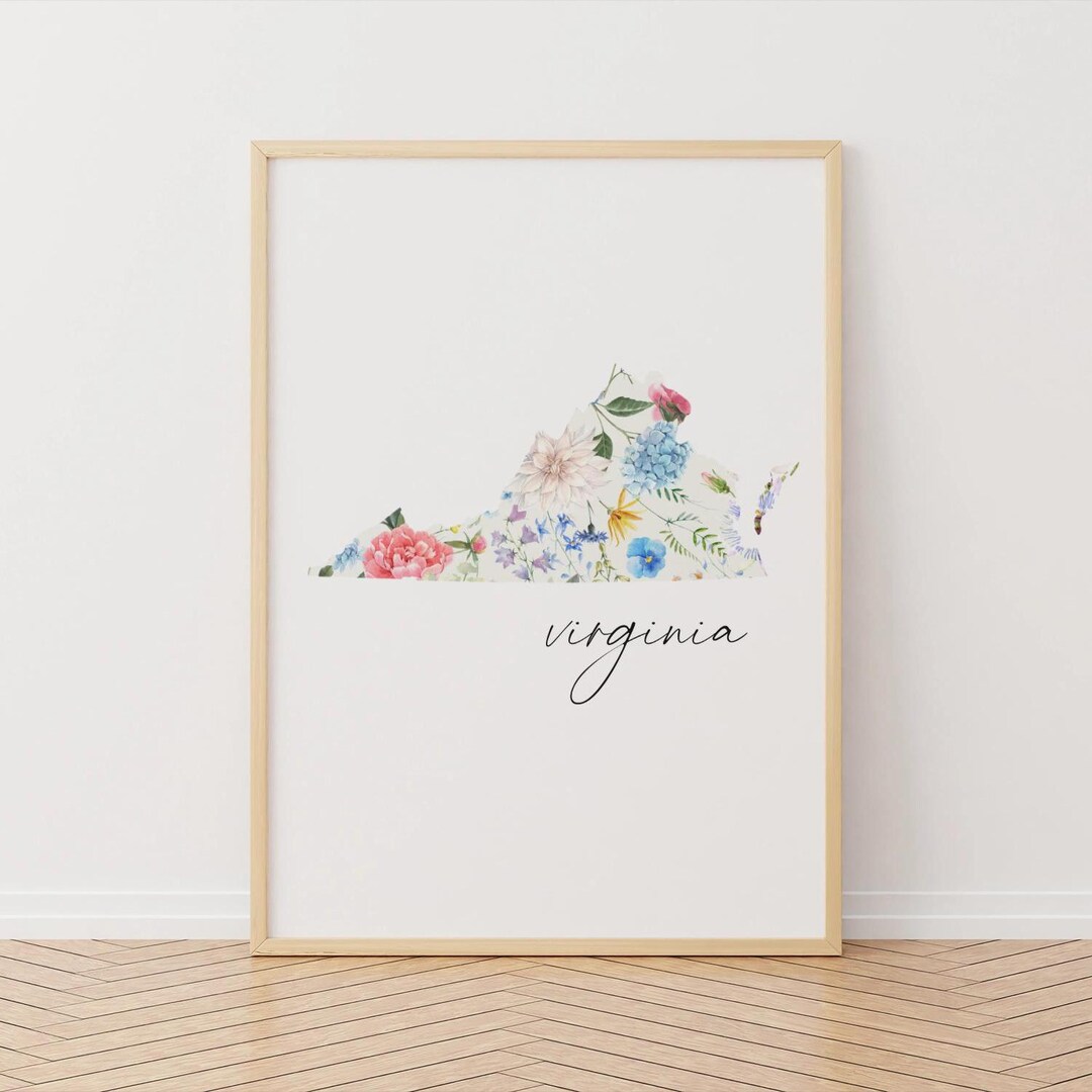 Virginia Floral Map Printable, USA State Art, Digital Download, Custom ...