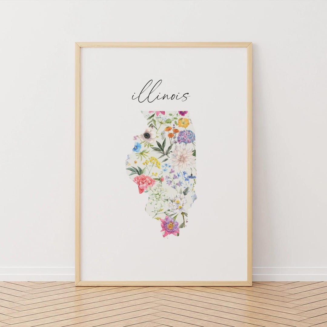 Illinois Floral Map Printable Wall Art, Digital Download, Custom Size ...